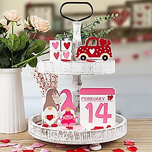 Valentines Day Decor-8PCS Valentines Day Decorations for The Home-Wooden Sign,Cute Gnome,Love Heart Blocks for Farmhouse Tiered Tray Decor and Table Decor