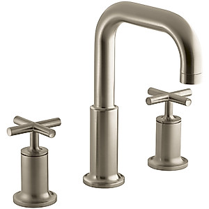 KOHLER K-T14428-3-BV Purist Deck-Mount High-Flow Bath Faucet Trim with Cross Handles, Valve Not Included, Vibrant Brushed Bronze
