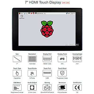 waveshare 7" IPS Display LCD Capacitive Touch Screen Monitor 1024x600 Resolution HDMI/VGA Port, for Raspberry Pi 4B/3B+/3B/2B/A+/Zero W/WH/Jetson Nano/Banana Pi/Windows 10/8.1/8/7