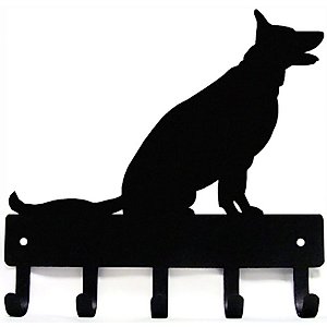 The Metal Peddler German Shepherd Sitting - Key Holder Dog Leash Hanger for Wall - Large 9 inch Wide - Made in USA; Gift for Dog Lovers