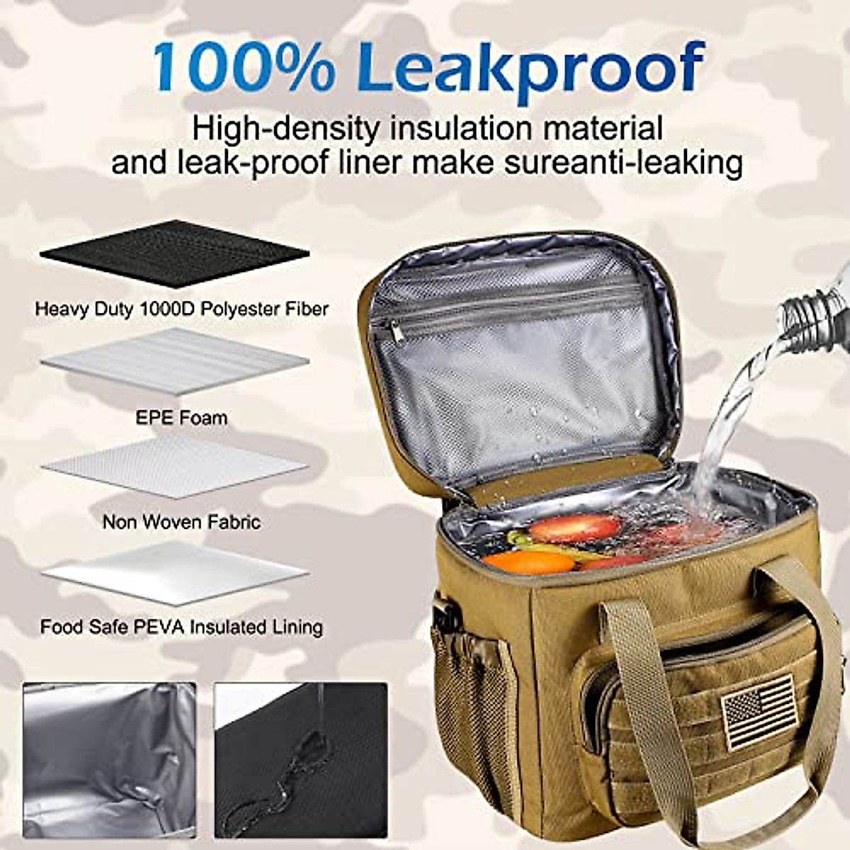Large Lunch Box for Men Women-Tactical Cooler Lunch bag Insulated with 2 ice Pack Big Lunch Bag 18L Heavy Duty Durable Large Lunch Tote Bag for Work Adult, Picnic-18L