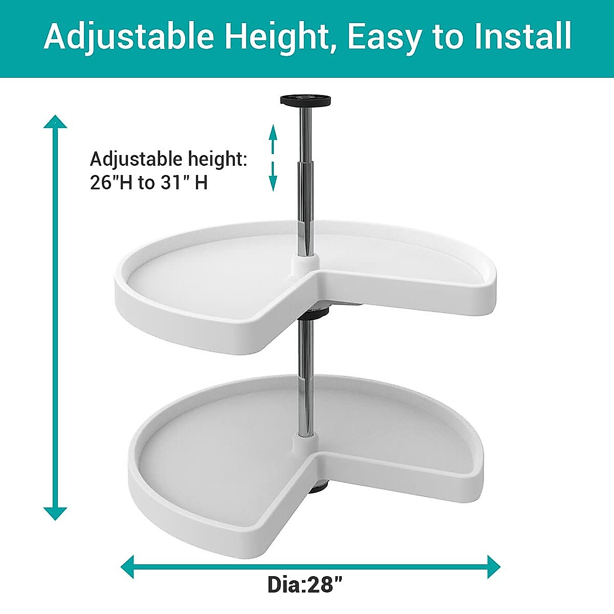 28 Inch White Lazy Susan Turnable, Kidney Shape Lazy Susan Kitchen Cabinet Organizer