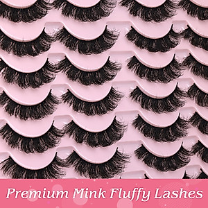 False Eyelashes D Curl Lash Strips Fluffy Wispy Mink Lashes Look Like Extensions Russian Strip Lashes Natural Look Volume Dramatic Short Fake Eye Lashes 16mm Pack pestañas postizas naturales 14 Pairs