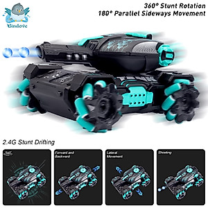 Bindove RC Stunt Tank with Light, Watch Gesture Sensor RC Tank Toy, 360 Rotation Remote Control Stunt Car Shooting Water Bullets, Gifts for Children (Black and Cyan)