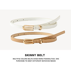 HOTWILL 4 Pack Thin Belts for Women Skinny Leather Belts with Gold Buckle for Jeans Dress Pants 0.39" Width