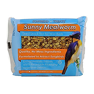 Songbird Treats Seed Bars | 12 Pack of 7 oz Bird Seed Cakes for Wild Birds (Sunny Mealworm)
