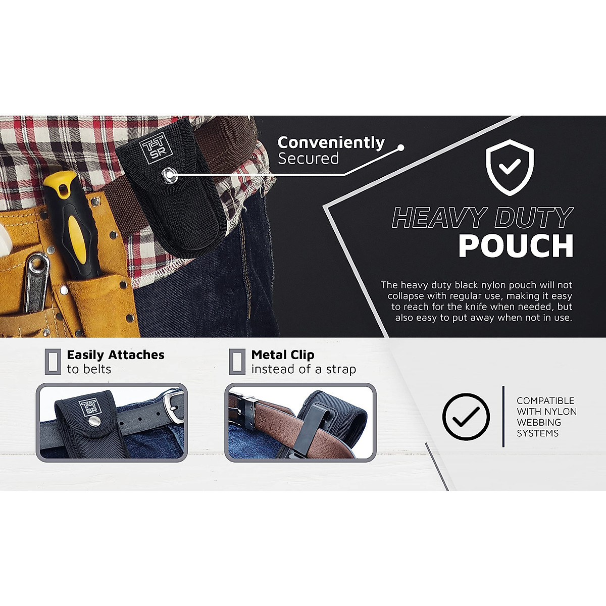 Folding Utility Knife Stainless Steel Holster Nylon Pouch Belt Clip Box Cutter Knife Carry Case Utility Knife & Clip Navaja De Trabajo Roofing Cuchilla de Bolsillo