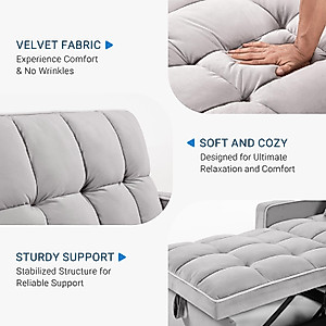 Avenco Sleeper Sofa Chair Bed, 3 in 1 Sofa Bed with 3-Level Adjustable Backrest, Convertible Pullout Sleeper Couch Chair, Wear-Proof Velvet Fabric Sofa Bed for Living Room, Bedroom, Grey