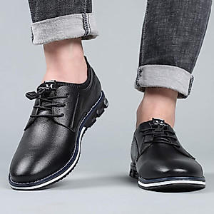COSIDRAM Mens Casual Leather Shoes Business Slip-on Shoes Comfort Fashion Office Shoes for Male Black 10.5