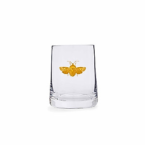 Spode Creatures of Curiosity Collection Double Old-Fashioned Glasses Set of 2, 11-Ounce, Glass Tumbler, Gold Moth Detail, Use for Whiskey, Bourbon, or Cocktails