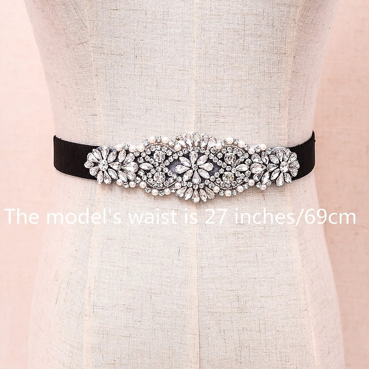 ULAPAN Rhinestone Black Elastic Belts for Women Interlocking Stretch Belt(S394)