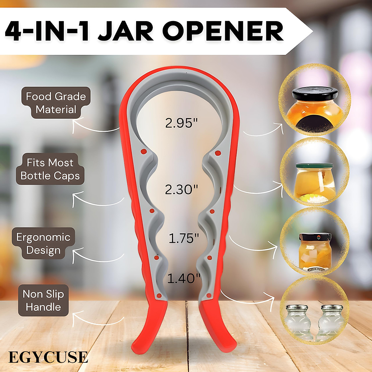 EGYCUSE Jar Opener Bottle Opener for Elderly Sufferers Children Weak Hands Seniors with Arthritis Can Opener Jar Lid Opener Jar Gripper Pad Silicone Handle 5-in-1 Multi-functional 3 Pc Set