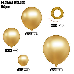CANREVEL Metallic Gold Balloons - 100pcs Different Sizes 15/10/12/18 Inch Chrome Gold Latex Balloons Garland Arch Kit for Birthday Party Graduation Baby Shower Wedding Holiday Balloon Decoration
