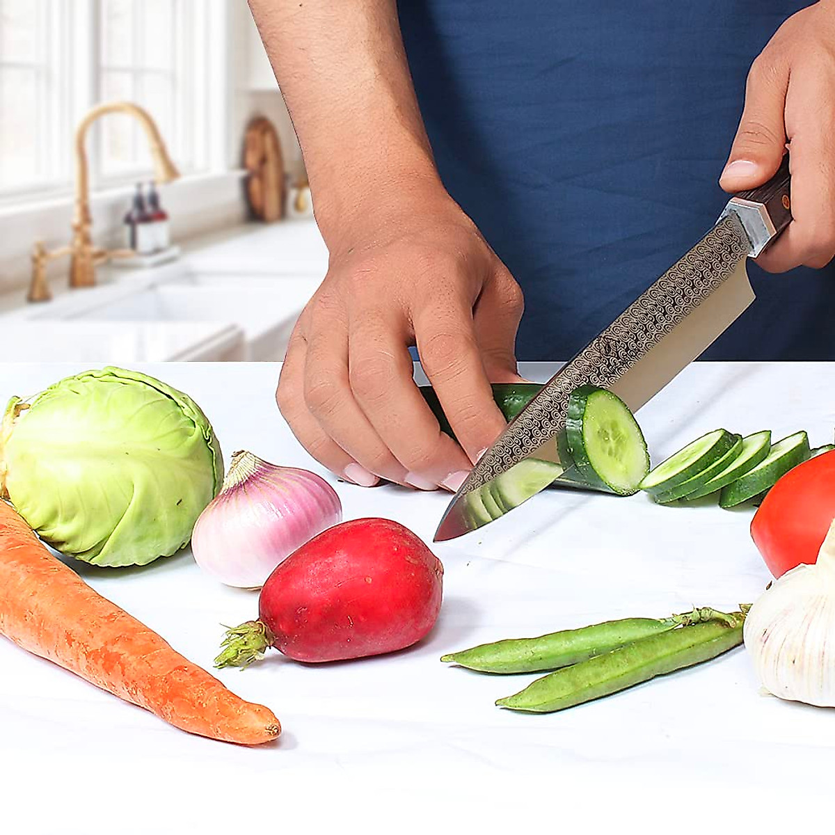 KN KNIFE NATION Sashimi Sushi Chef Knife 15 Inches for Kitchen - Ideal Chef Knife For Cutting, Filleting and Slicing Fish - Very sharp J2 Stainless Steel Blade With Elegant Color Wood Handle