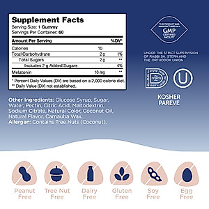 Zahler - Chapter Six Melatonin Gummies 10mg (60 Gummy Bottle) Kosher Melatonin 10mg Sleep Gummies for Adults - Non Habit Forming Adult Melatonin 10 mg - Delicious Chewable Gummy Melatonin for Sleeping