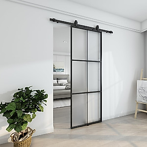BARNSMITH 36in x 84in Aluminum Glass Barn Door and 6FT Hardware Included,Frosted Tempered Glass Barn Door,Easy Assembly