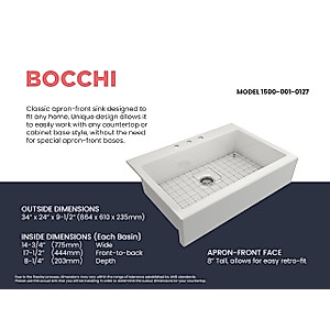 BOCCHI Nuova Apron Front Drop-In Fireclay 34 in. Single Bowl Kitchen Sink with Protective Bottom Grid and Strainer in White