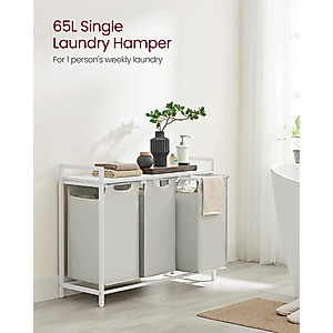VASAGLE Laundry Hamper, Laundry Basket, Laundry Sorter with 3 Pull-Out and Removable Bags, Shelf, Metal Frame, 3 x 10 Gallons (38L), 36.4 x 13 x 28.4 Inches, White UBLH301W01