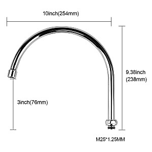 KWODE 10 Inch Gooseneck Swivel Spout for All Brand Commercial Kitchen Sink Faucet Swing Nozzle Add-On Spout Replacement Parts Chrome Polished Finish