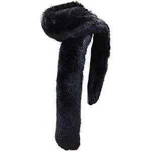 Bettli Women's Men's Extra Large Faux Fox Raccoon Fur Scarf Collar Stole Shawl (Black)