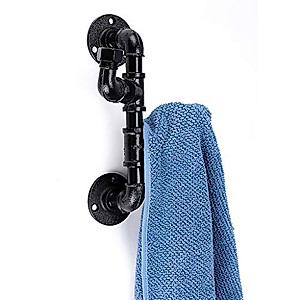 Sumnacon Heavy Duty Industrial Pipe Coat Hook Rack - Rustic Metal Clothes Holder Hanger with Hardware, Wall Mounted Iron Bath Grab Bar for Home, Office, Electroplated Black Finish