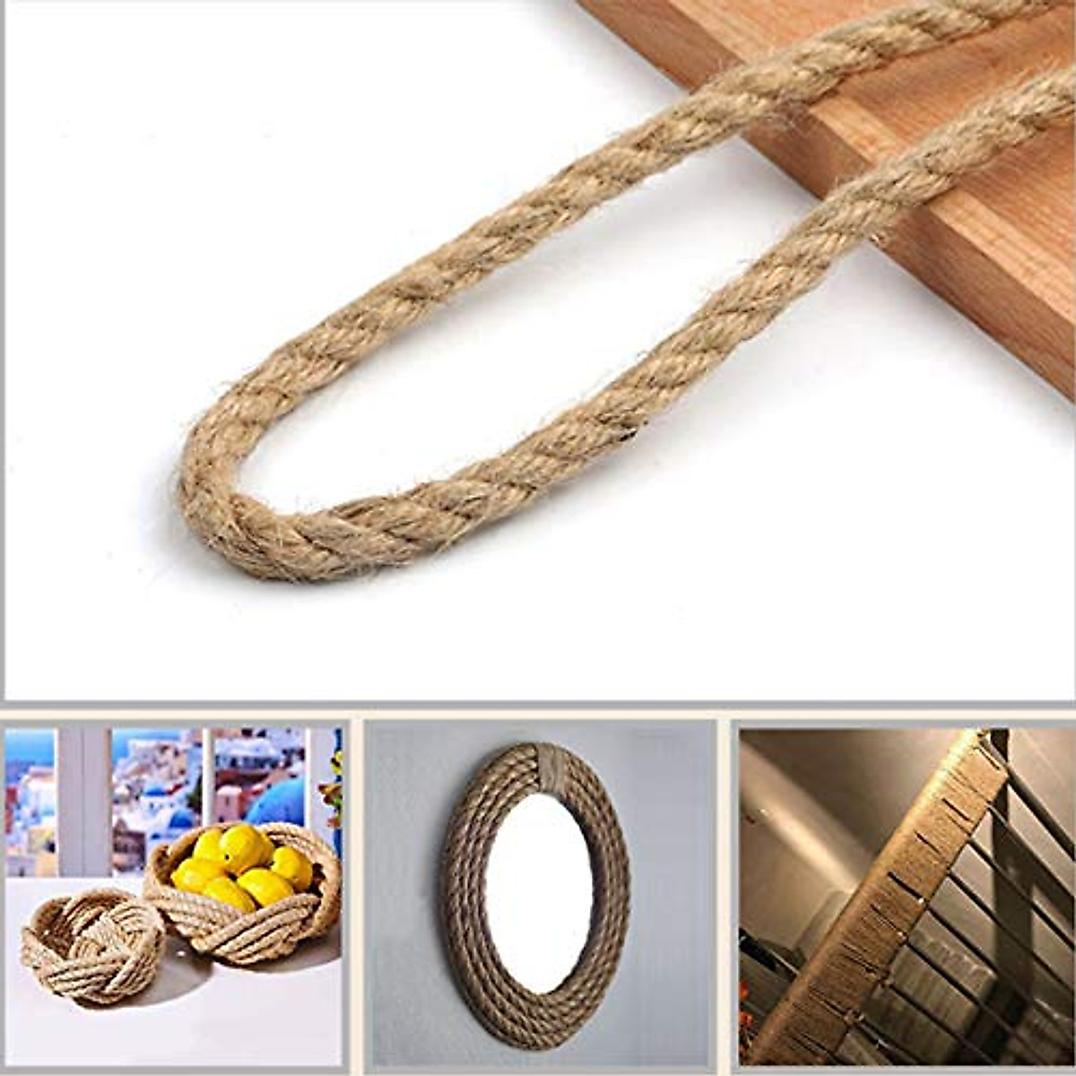 Natural Jute Rope Hemp Rope (3/8 in x 100 ft) Strong Jute Twine for Crafts Cat Scratch Post Hammock Decorating