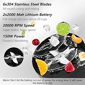 Vaeqozva Portable Blender-Personal Blender USB Rechargeable for Shakes and Smoothies Mini Blender Smoothie Maker on the Go Blender Cup with 6 Blades 16Oz Small Fruit Blender Home Travel Sports Gym