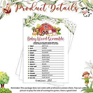 150 Pcs Watercolor Farm Animals Baby Shower Games Set 6 Games with 20 Pieces Pencils for Baby Shower Games Activities Include Baby Descriptions, Guess Who, Baby Price, Bingo Game, Word Scramble Game