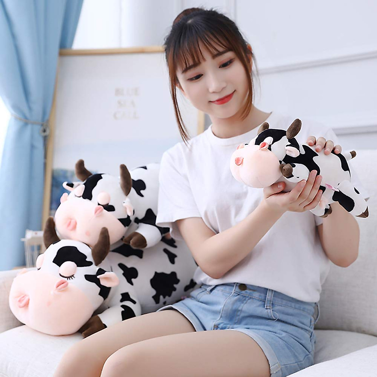 Jensquaify Cow Pillow, Cow Stuffed Animals Plush Toys Gifts for Kids, 23.6"