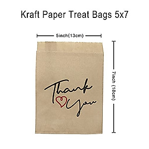 Jexila 100 Pack Thank You Paper Treat Bags Flat Kraft Cookie Favor Bag for Candy Snack Bakery Wedding Party Gift Bags( 5''X7'')