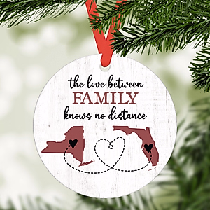 CANARY ROAD Two State Long Distance Family Ornament | State to State Christmas Gift | Personalized Christmas Ornament | Moving Away Gift | Mothers Day