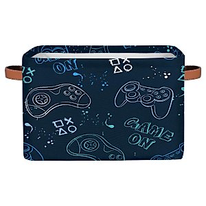 LLCXCSI Storage Bin, Closet Organizer Bins with Handles, Blue Game Controller Decorative Collapsible Canvas Storage Baskets for Nursery Shelf, Toy, Towel, Book, 15"x11"x9.5"