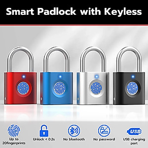 Smart Padlock Gym Lock [2-Pack, Black & Silver] eLinkSmart Mini Fingerprint Padlock, Colourful Metal Keyless Thumbprint Lock for Luggage, School Bag, Toolbox, Gym Locker
