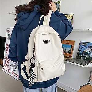 WEIIYONN Kawaii Backpack for Women Aesthetic Book bag Laptop Backpack Casual Women's Daypack with Cute Accessories (White)