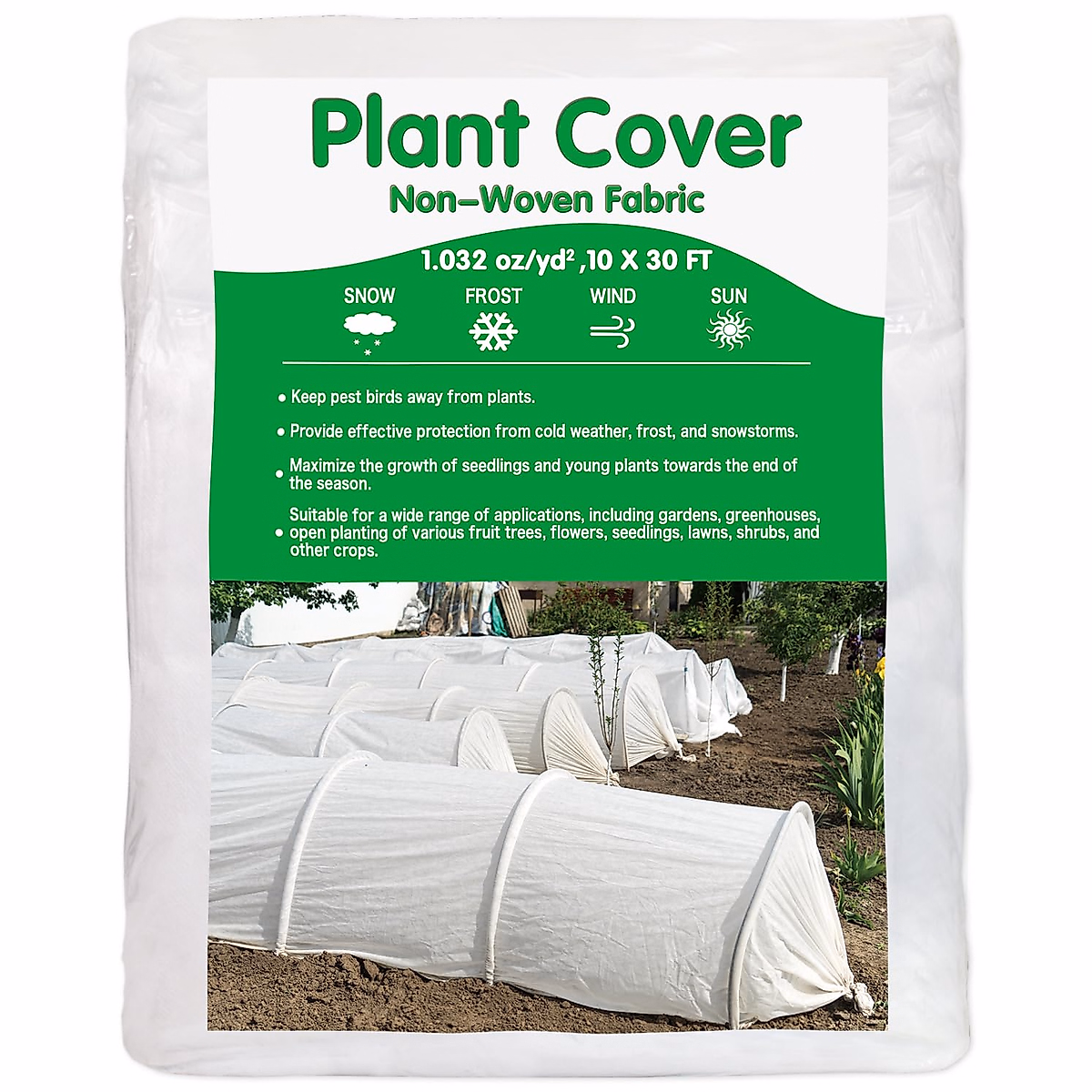 HAINANSTRY Plant Covers Freeze Protection, 10Ft x 30Ft Frost Cloth Plant Freeze Protection, Frost Blankets for Outdoor Plants, Garden Non-Woven Fabrics Plant Cover for Winter Frost Protection