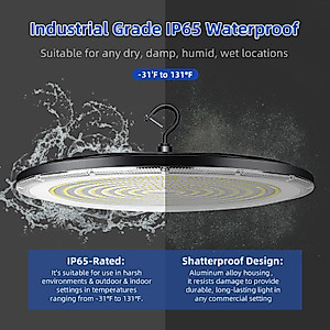 Gopretty 500W LED High Bay Lights 2 Pack, 55000LM Super Bright with Plug, UFO Commercial Industrial Warehouse Workshop Factory Barn Garage Area Lighting Fixture