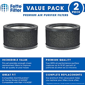 Fette Filter -Pack of 2 Replacement Air Purifier True HEPA Filters with Pre Filter Layer Compatible with Germ Guardian FLT4200 Filter L for GermGuardian Air Purifer Model AC4200W