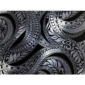 Gray Swirly Tribal Hawaiian Print Fabric 100% Cotton Sold by The Yard