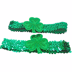 St Patrick's Shamrock Headbands Green Sequin Hair Band Glitter Clover Head Wear for Women Ladies Girls Paddy's Day Party Accessory Pack, Set of 2