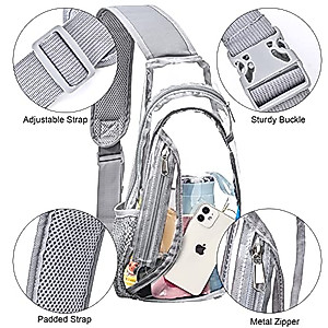 gdbis Clear Sling Bag, Stadium Approved Small PVC Crossbody Backpack, Transparent Casual Chest Daypack for Hiking, Stadium or Concerts, Grey