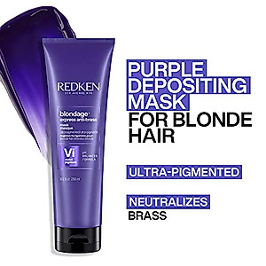 Redken Blondage Express Anti-Brass Mask For Blonde & Highlighted Hair - Ultra-Pigmented Purple Mask For Blonde Hair