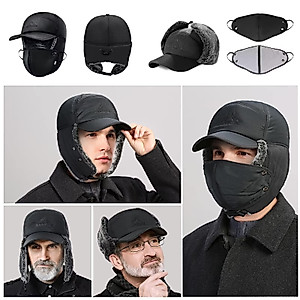 Winter Trapper Hats for Men Warm Trooper Hunting Hat with Ear Flaps Windproof Mask Ushanka Hat for Women in Color Black