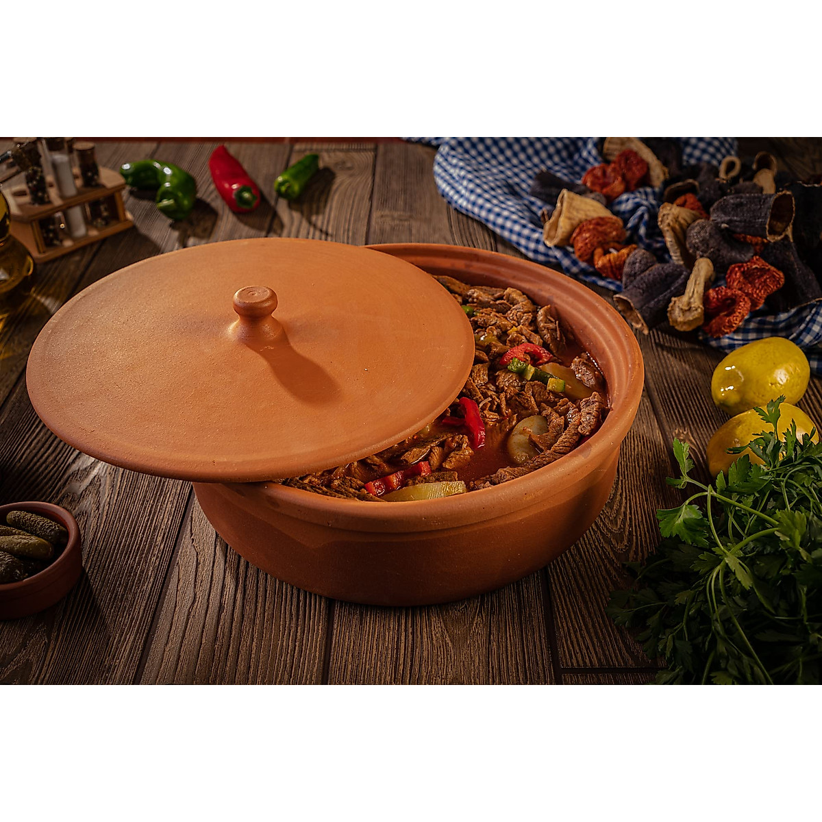 Luksyol Clay Pot For Cooking, Large Pot, Big Pots For Cooking, Handmade Cookware, Cooking Pot, Terracotta Pot, Terracotta Casserole, Unglazed Clay Pots For Cooking, Dutch Oven Pot With Lid 11.8 Inches