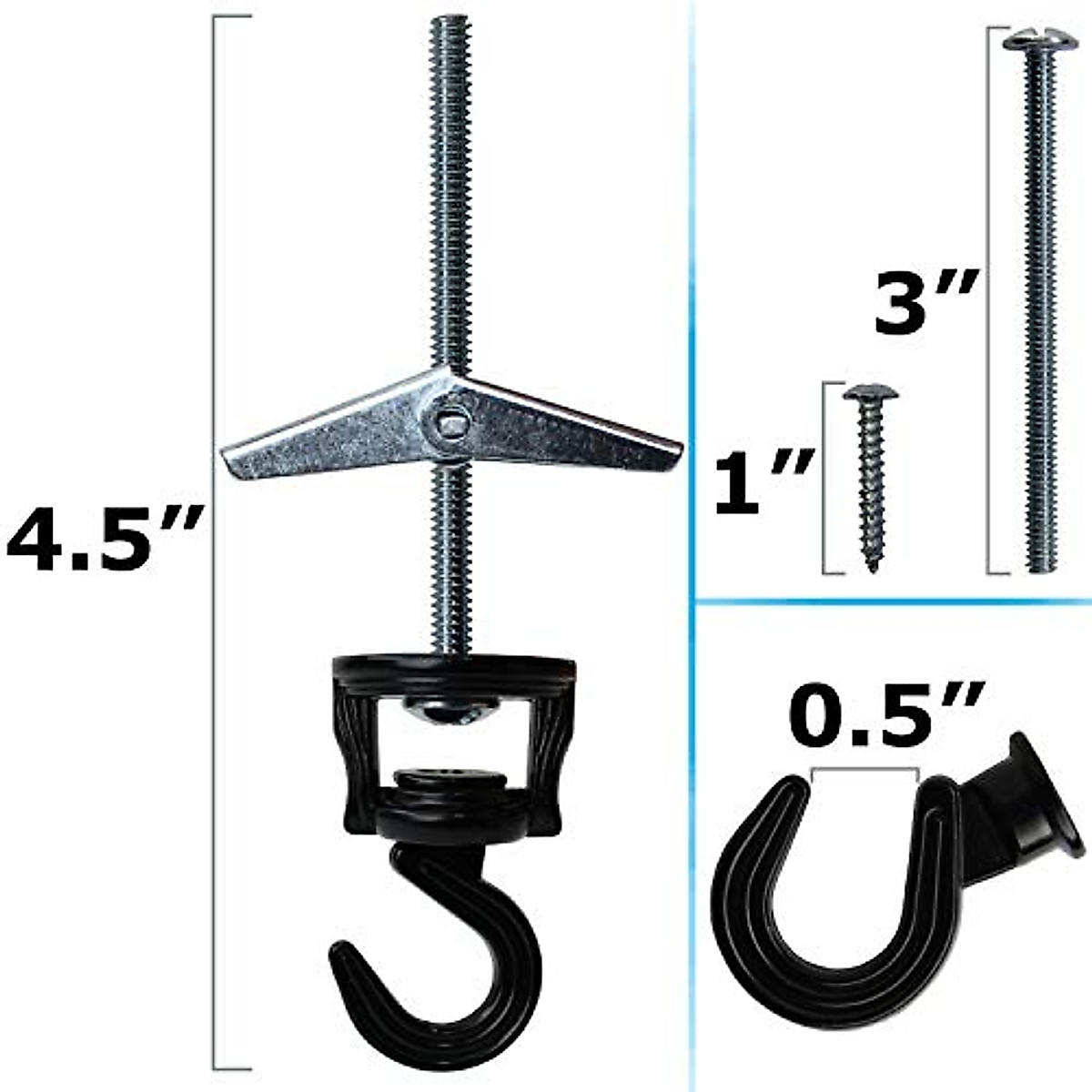 Blue Donuts Swivel Hook Hangers, Multi-Functional for Hanging, Screws and Anchors Included, 2 Sets Per Pack,Black