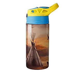 Stainless Steel Water Bottles Native American Tribes Travel Water Cups with Handle And Silicone Straw Drinking Cup with Leak Proof Lid Thermo Travel Mug for Women Men