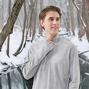 Merino Protect Merino Wool Base Layer Mens Soft Quarter Zip Pullover Sweaters Heavyweight Long Sleeve Shirt Hiking Hunting Light Grey Heather