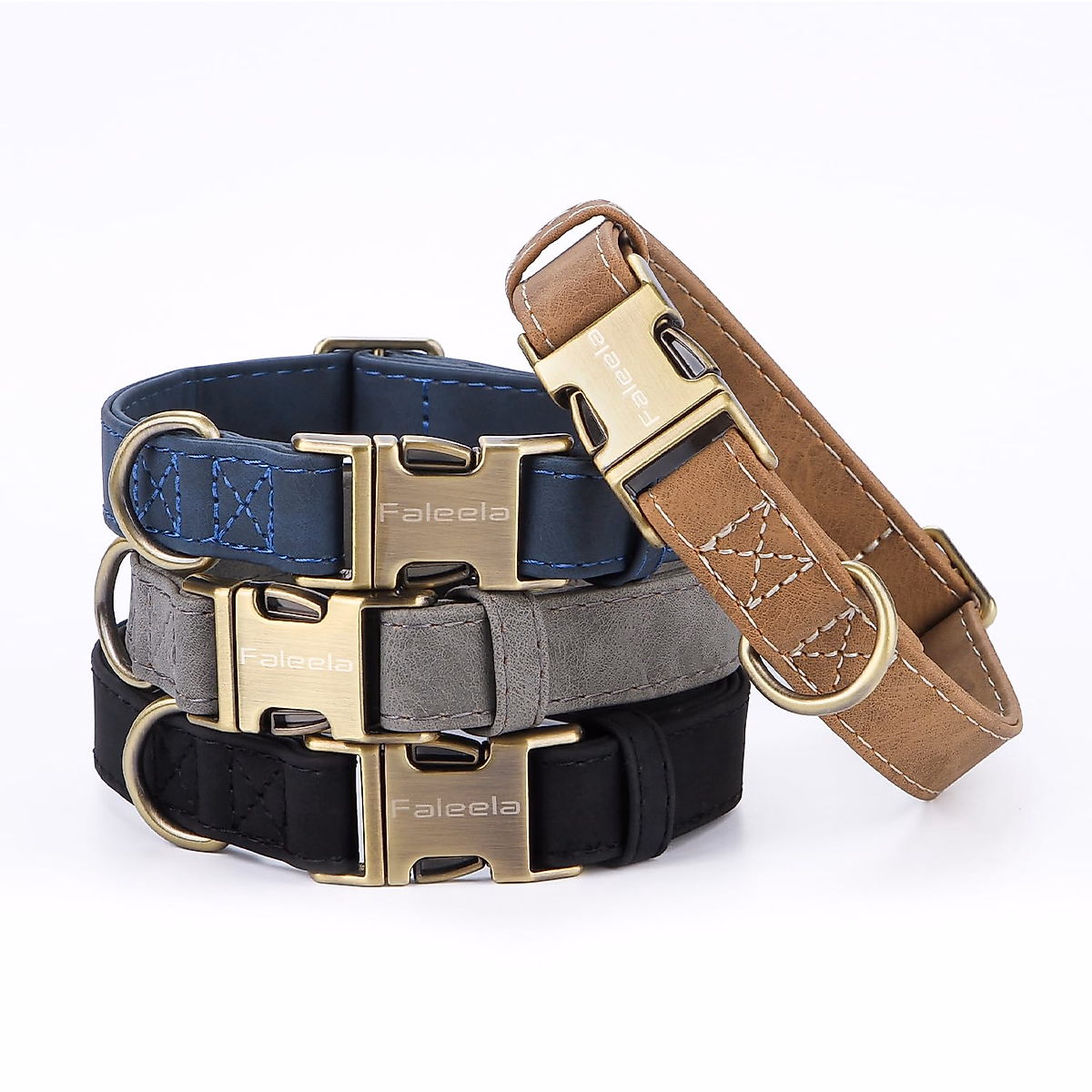Faleela Leather Dog Collar - Durable Heavy-Duty with Quick-Release Metal Buckle, Adjustable for Large, Medium, and Small Dogs (Blue, Small)