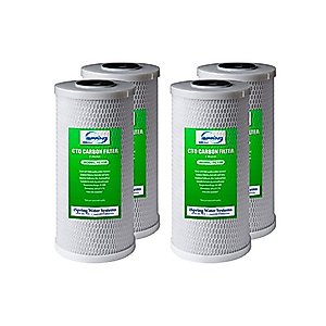iSpring FC15BX4 4.5" x 10" Carbon Block Water Filter Replacement Cartridge, 5-Micron Universal Coconut Shell High Capacity CTO Filter for Under Sink and Whole House Water Filtration Systems, Pack of 4