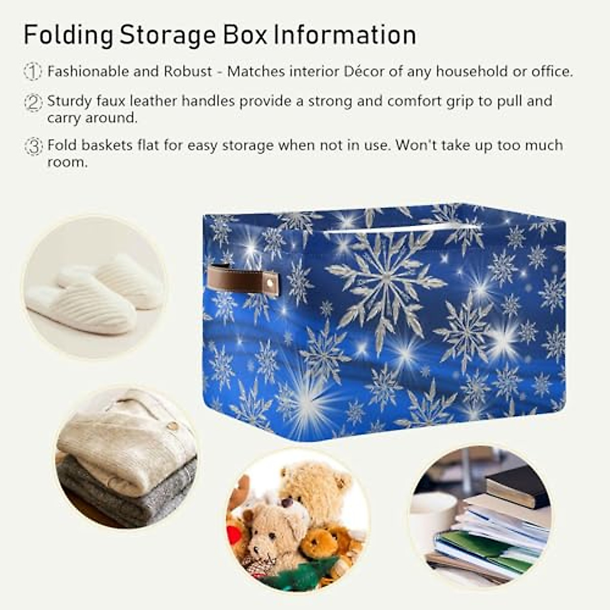 Snowflakes Christmas Storage Basket Bins Foldable Laundry Hamper Toy Storage Bins Box Organizer for Home Boys Girls Office Closet Shelf Nursery Baskets,1 pcs