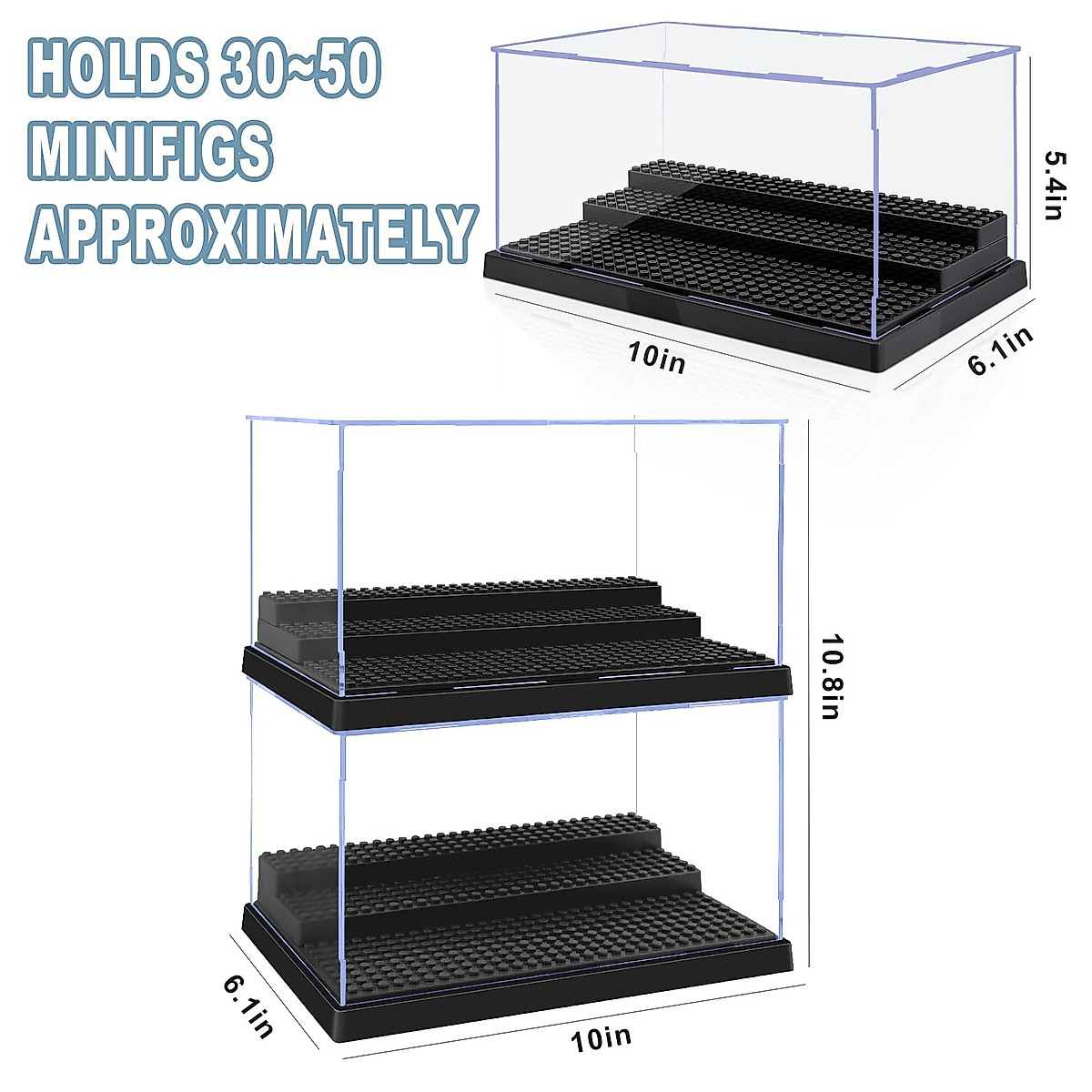 Minifigures Display Cases, 2 Pack Mini-Figure Display Box for Block Figures, Minifigures Case with 3 Removable Stands Fits for Lego Standard Figures, Compatible with Lego People (Black)